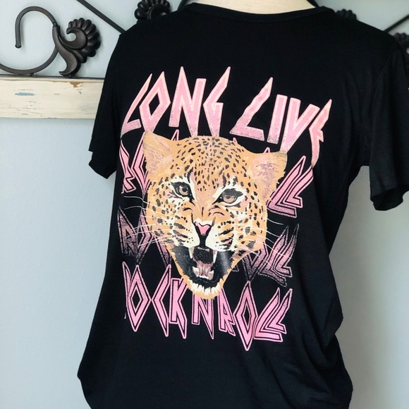 zutter | Tops | Zutter Graphic Leopard Rock N Roll Tee Shirt Black ...